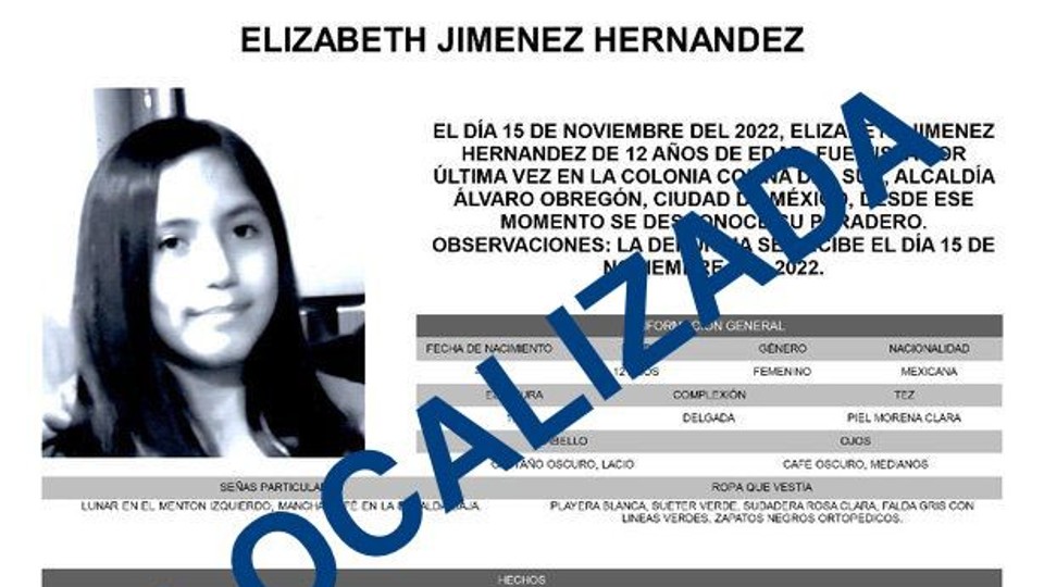 Localizan en Pachuca a la niña Elizabeth, desparecida en CDMX; está ...
